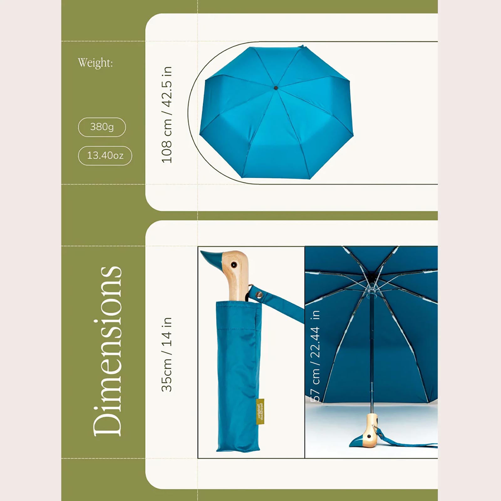 The Original Duckhead Teal Folding Umbrella | Brolliesgalore