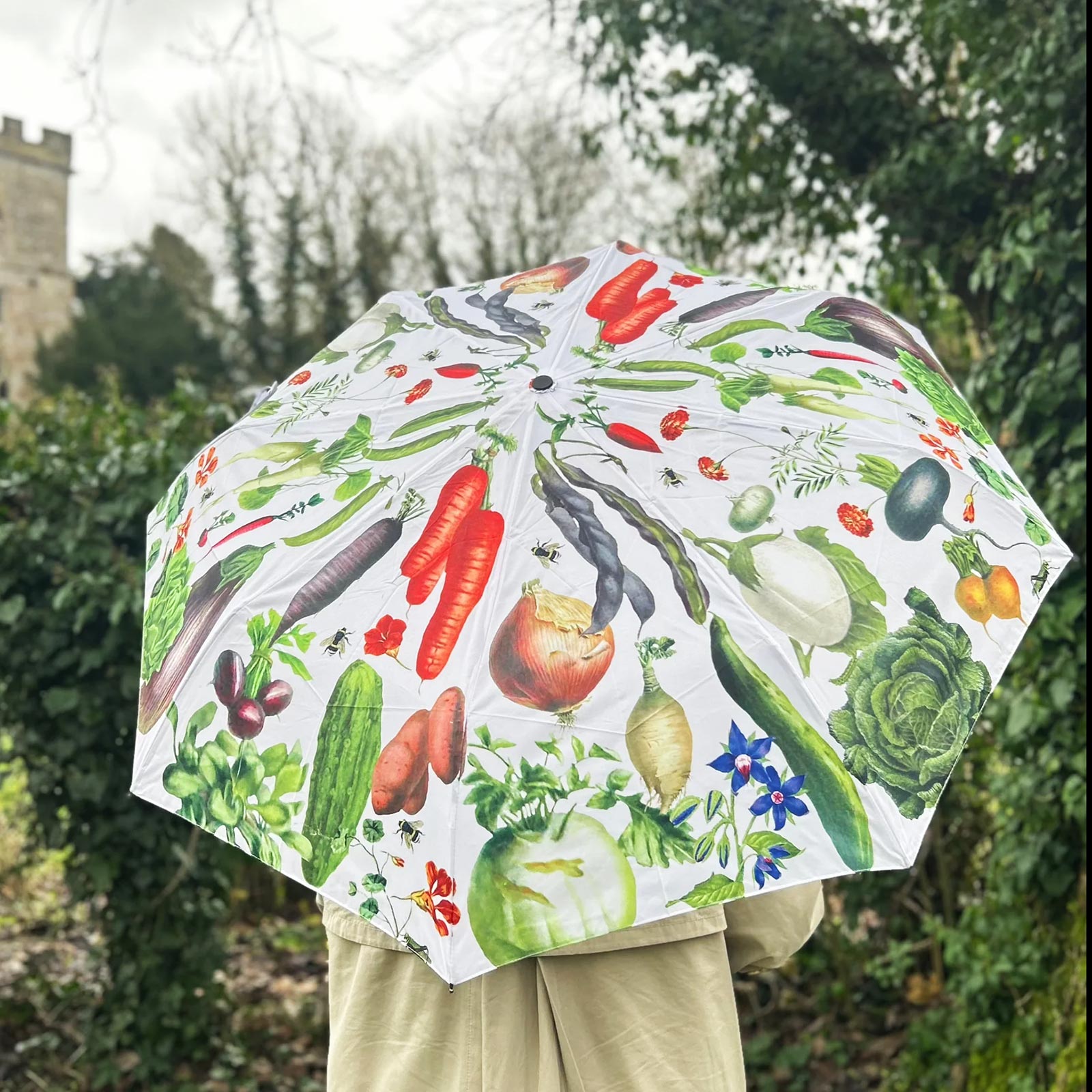 Rosehip Designs Jardiniere Folding Umbrella | Garden Veggies Auto Open ...