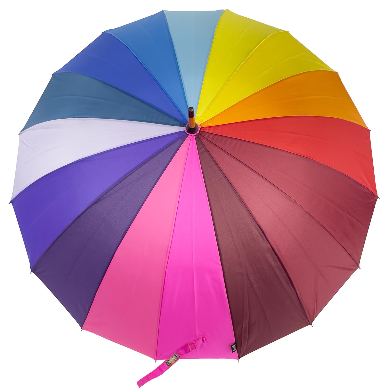 Rainbow Colours 16 Rib Umbrella with Wooden Crook | Brolliesgalore