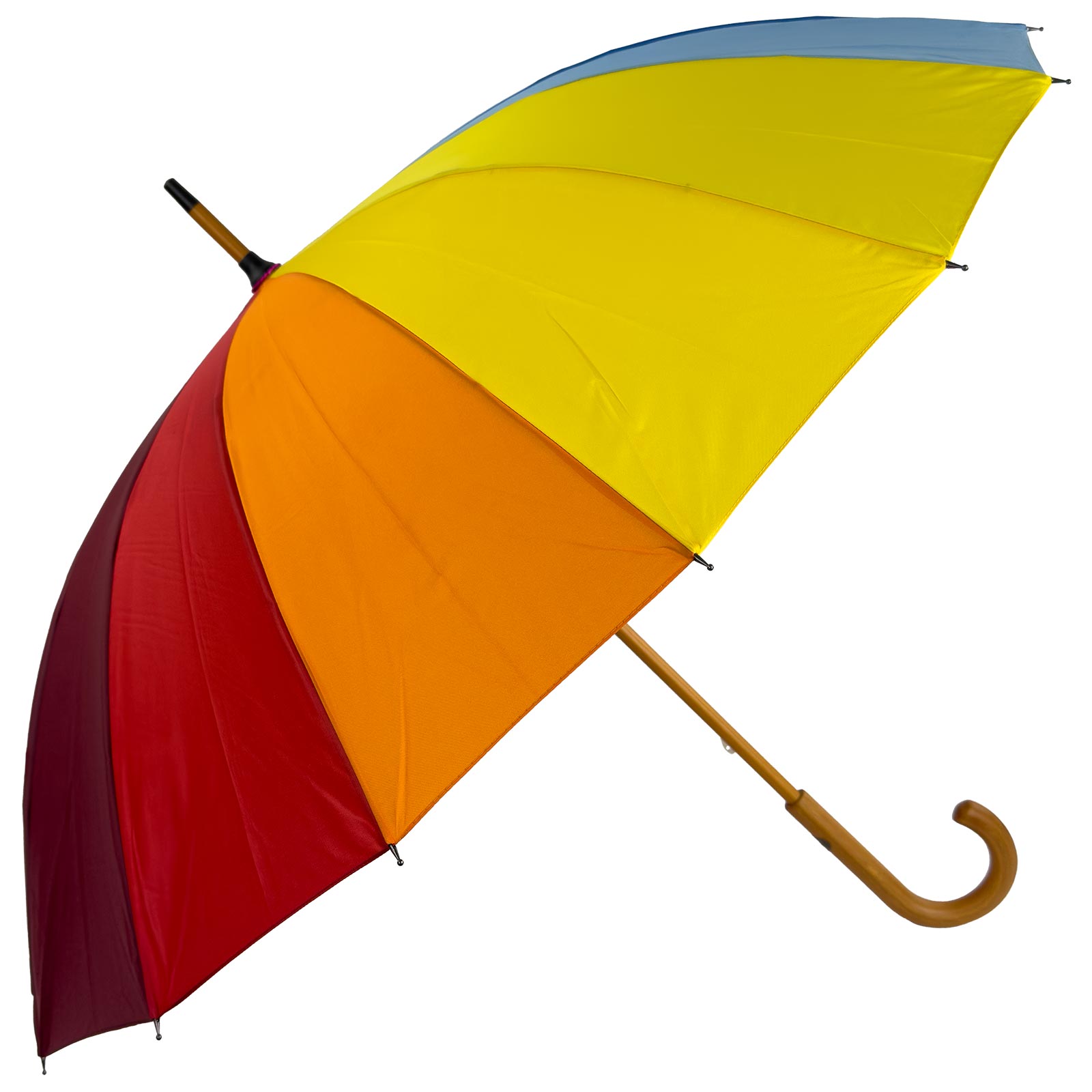 Rainbow Colours 16 Rib Umbrella with Wooden Crook | Brolliesgalore