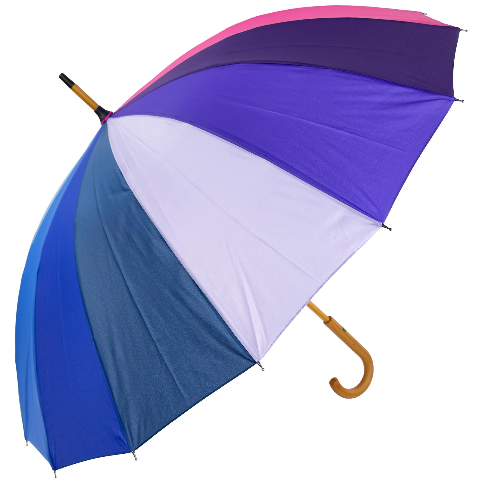 Rainbow Colours 16 Rib Umbrella with Wooden Crook | Brolliesgalore