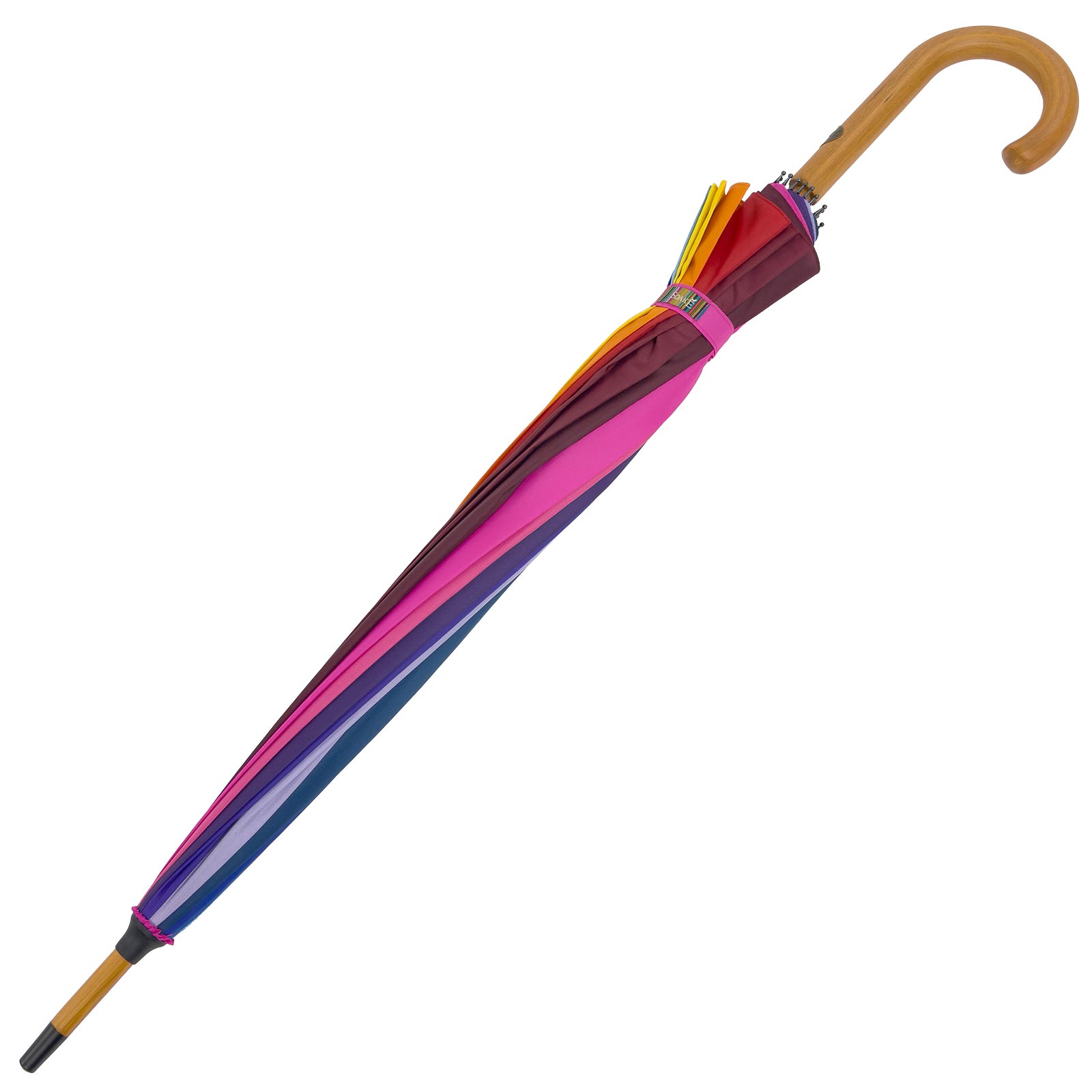 Rainbow Colours 16 Rib Umbrella with Wooden Crook | Brolliesgalore