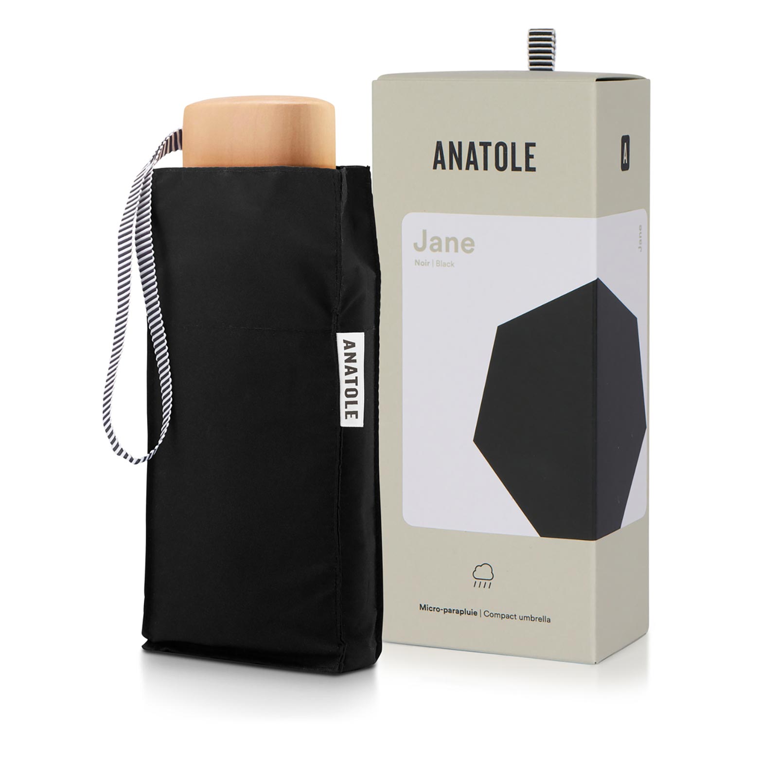 Black Folding Compact Umbrella by Anatole of Paris – JANE | Brolliesgalore