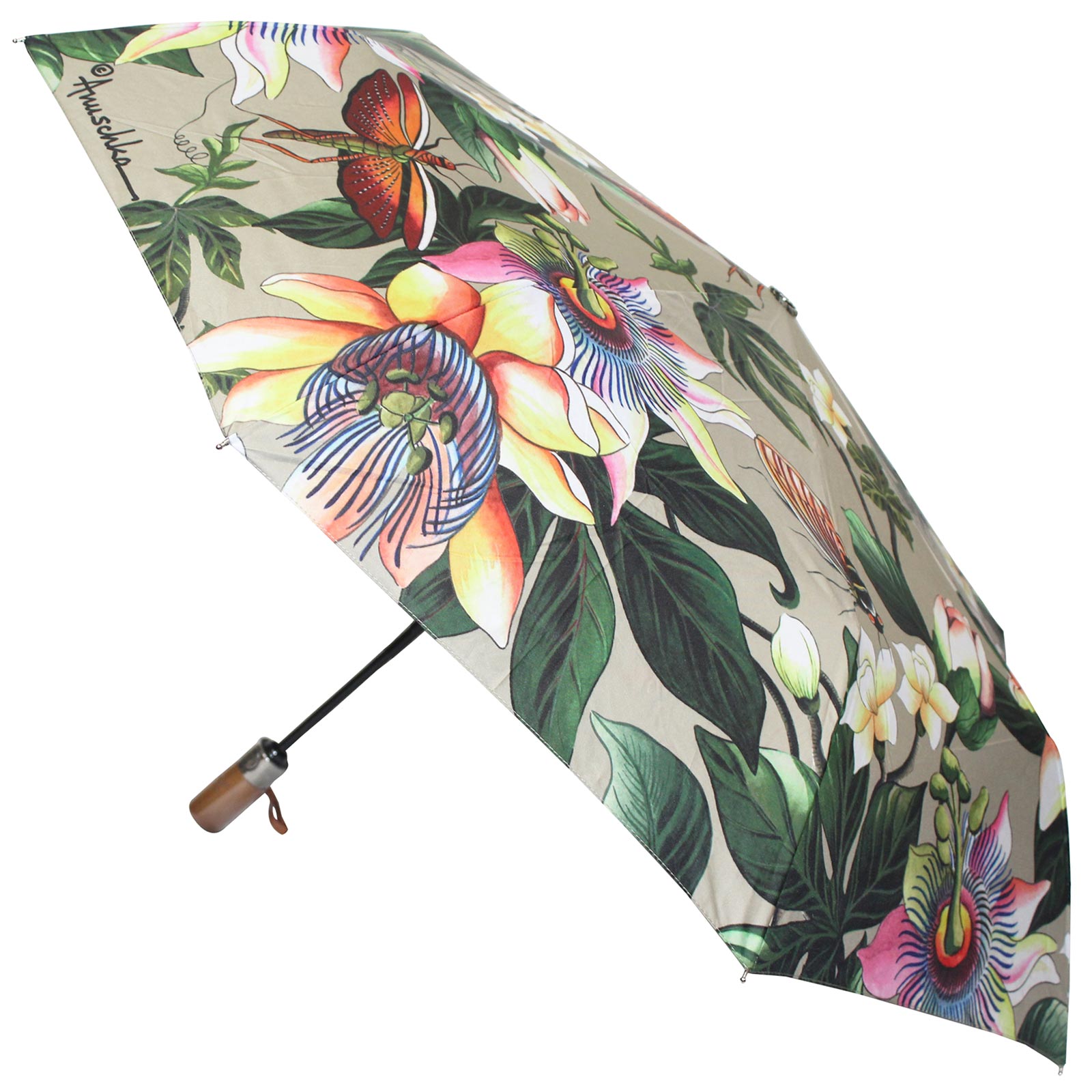 Floral Passion Auto Open & Close Folding UPF50+ Umbrella by Anuschka | Brolliesgalore