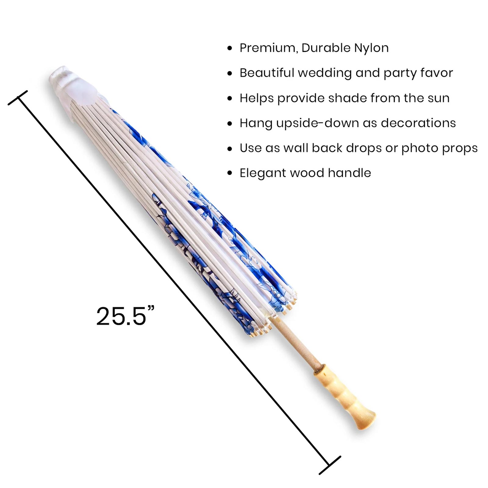 Premium Chinese Nylon Silk Bamboo Parasol - Blue Birds Floral Bloom ...