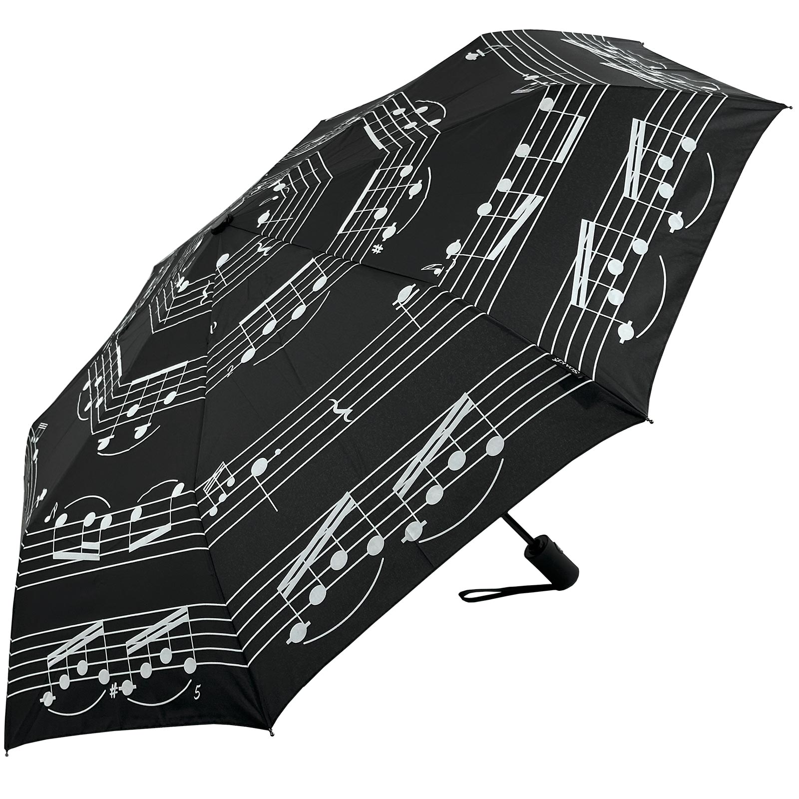 Music Notes Auto Open & Close Folding Black Umbrella | Brolliesgalore