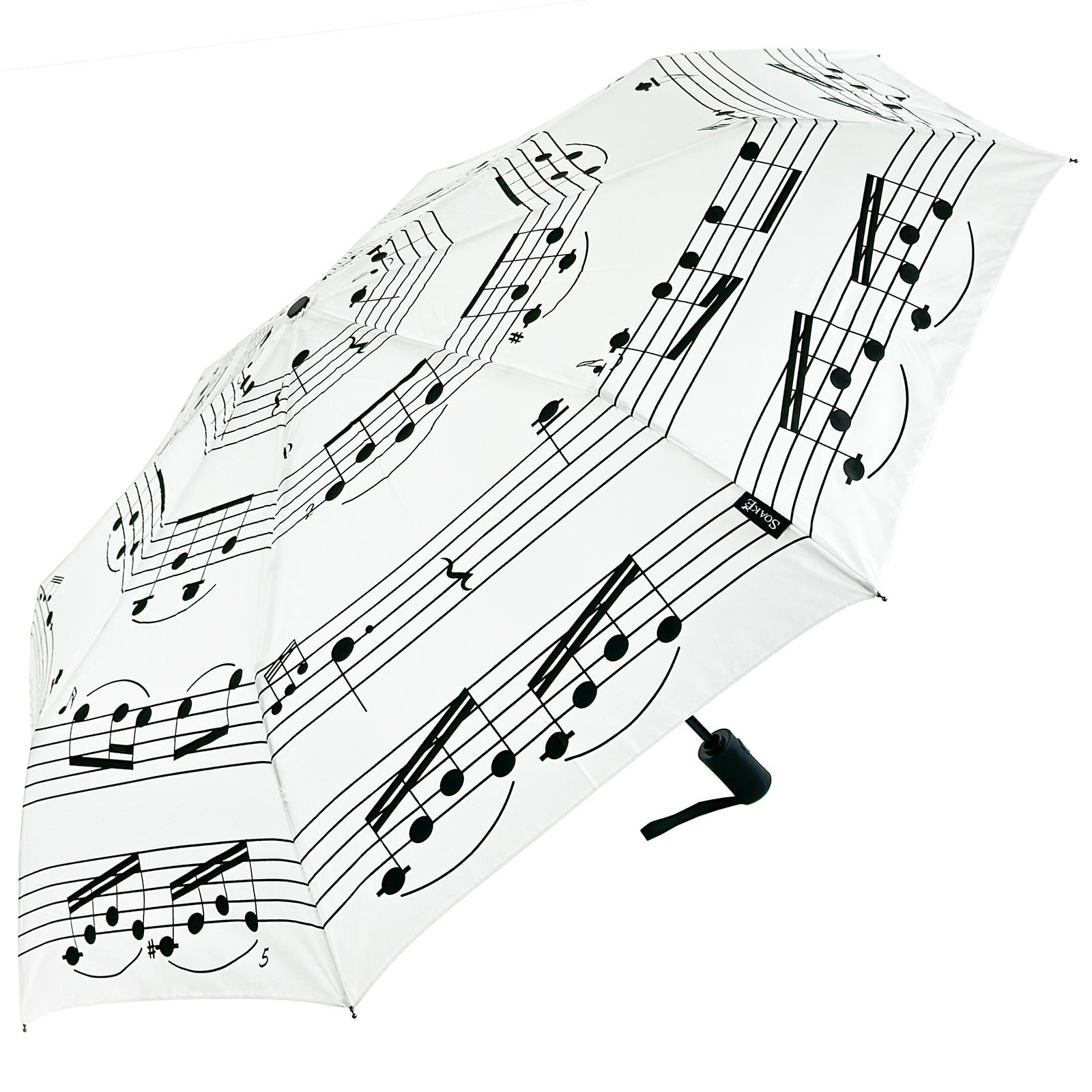 Music Notes Auto Open & Close Folding White Umbrella | Brolliesgalore
