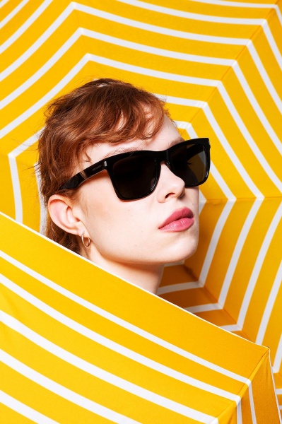 White Stripes on Yellow Folding Compact Umbrella by Anatole of Paris ...